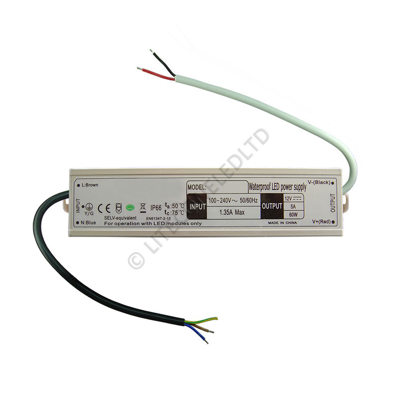 12V DC 60W (5A) IP66 Constant Voltage LED Driver - litecone.co.uk