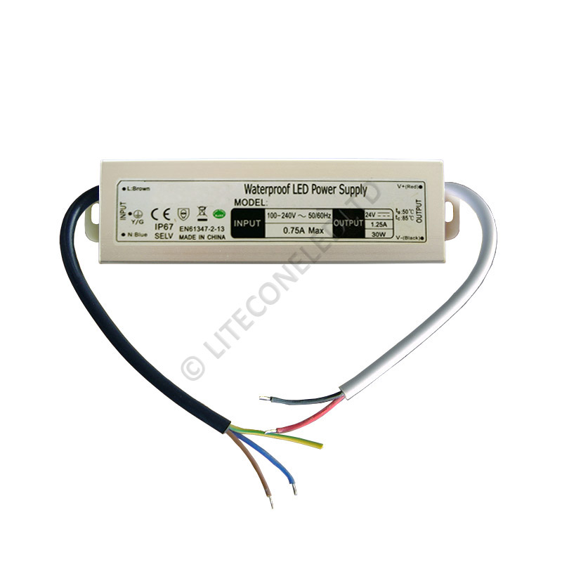 24V DC 30W (1.25A) IP67 Constant Voltage LED Driver - litecone.co.uk